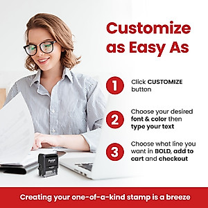 Promot Self Inking Personalized Stamp - Up to 4 Lines of Personalized Text, Custom Address Stamp, Office Stamps, Customized Stamp, Custom Stamps Self Inking with Easy to Change Ink Cartridge (Small)