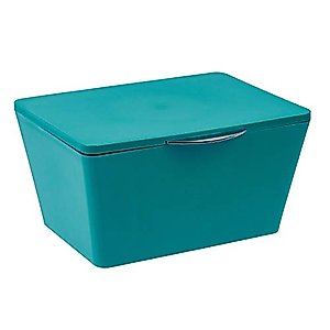 WENKO, Petrol, Decorative Box Organization, Container for Bathroom Storage, Small Basket with Lid, 7.48 x 3.94 x 6.10 in, 7.5 x 3.9 x 6.1 inch
