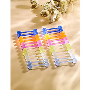 Oufksiyy 14G 16mm Glow in Dark Flexible Acrylic Straight Tongue Rings Plastic Nipple Ring Retainer Body Piercing Jewelry for Women Men 24PCS(12Pairs 14 gauge Piercings