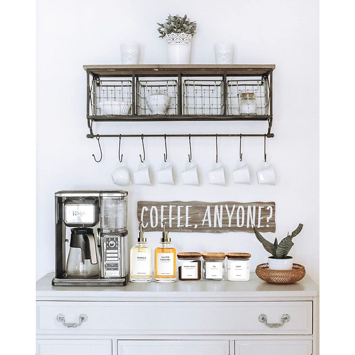 Jweltz 116 Coffee Syrup Labels - Preprinted Custom Coffee Station Stickers for Organization - Includes 86 Minimalist Syrup Dispenser Labels, 30 Coffee Bar Labels - Stainproof & Waterproof