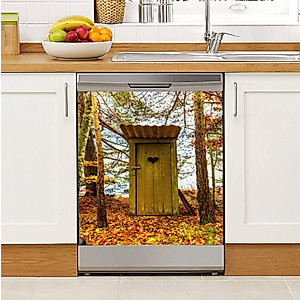 Rustic Farmhouse Dishwasher Magnet Cover Outhouse Toilet Magnetic Refrigerator Stickers Decorative Appliance Cover Fridge Panels Metal Door Garage 23x26in