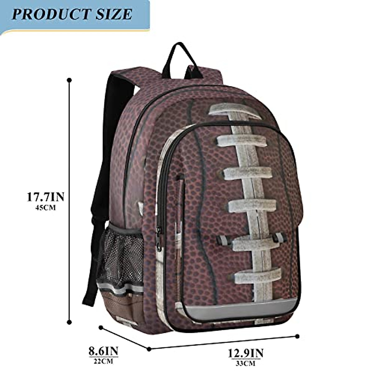Glaphy American Football Laces Backpack School Bag Lightweight Laptop Backpack Student Travel Daypack with Reflective Stripes
