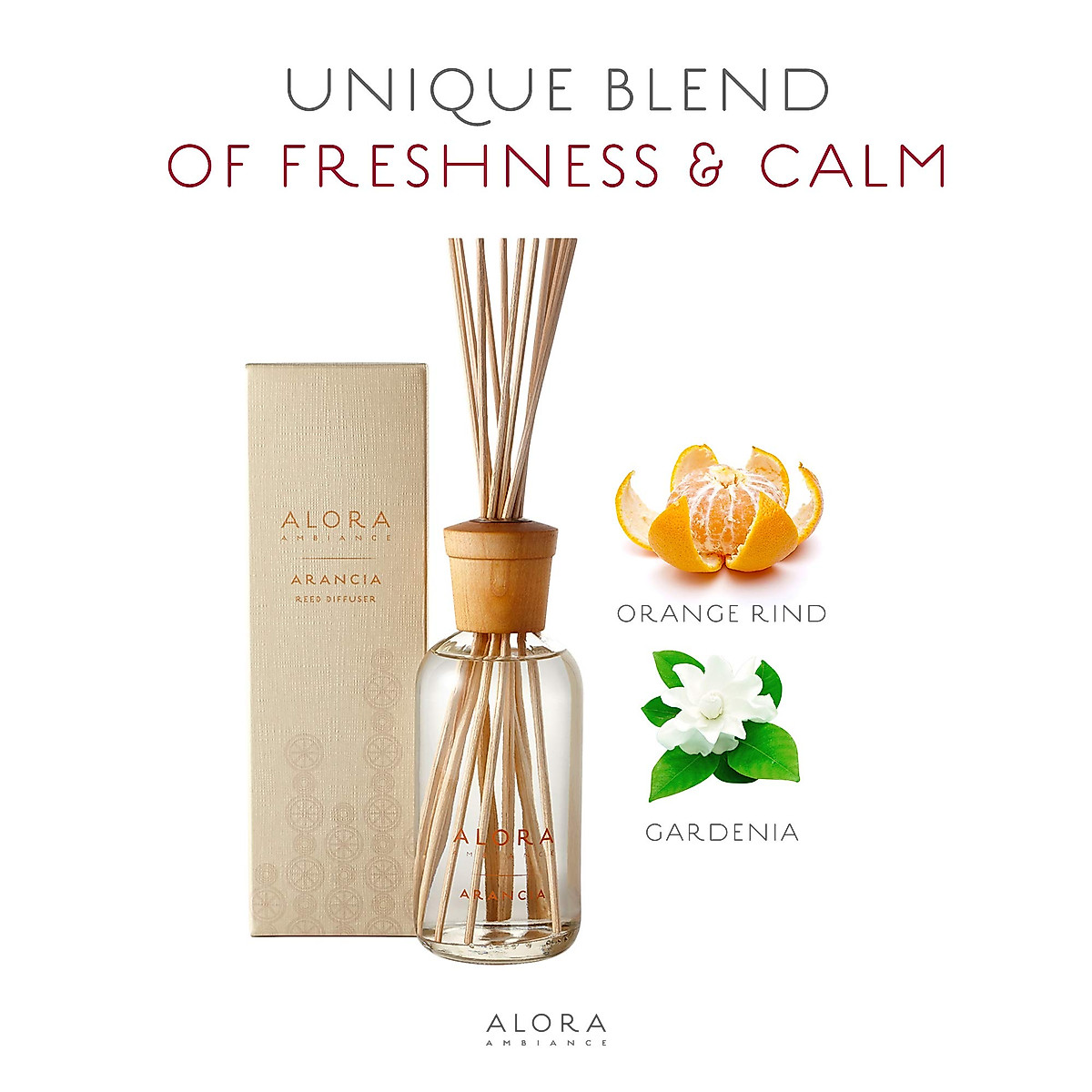 Alora Ambiance Arancia 8 oz Reed Diffuser | Long-Lasting Feminine Citrus Floral Fragrance | Beautifully Designed for Any Space