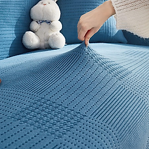 TongBF Stretch Fabric Sofa Cover Corner Cover for 1/2/3/4 Seater, Chair, Recliner, Sectional Sofa with Pillowcase As A Gift (Jacquard-Blue, 4 Seater)