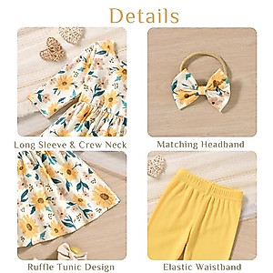 Aalizzwell 18-24 Months Little Toddler Girls Fall Clothes Floral Ruffle Tunic Pants Outfit Set Winter Clothing Yellow