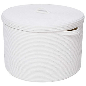 20" x 20" x 15" Extra Large Storage Basket with Lid, Cotton Rope Storage Baskets, Laundry Hamper, Toy Bin, for Toys Blankets Pillows Storage in Living Room Baby Nursery, Full White Basket with Cover