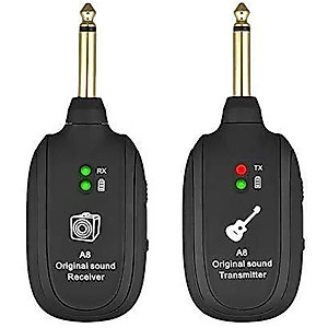 UHF Wireless Guitar System, Acogedor Guitar Transmitter Receiver, Built-in Rechargeable Battery, Wireless Audio Transmission Set for Electric Guitar Bass
