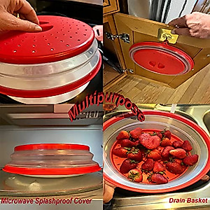 KAZETEC Upgrade Microwave Cover for food, Vented Microwave Splatter Cover, microwave cover for food, Multi-Purpose Colander Kitchen Gadget for Food & Meal Prep, Easy Grip Lid-red-2 sets