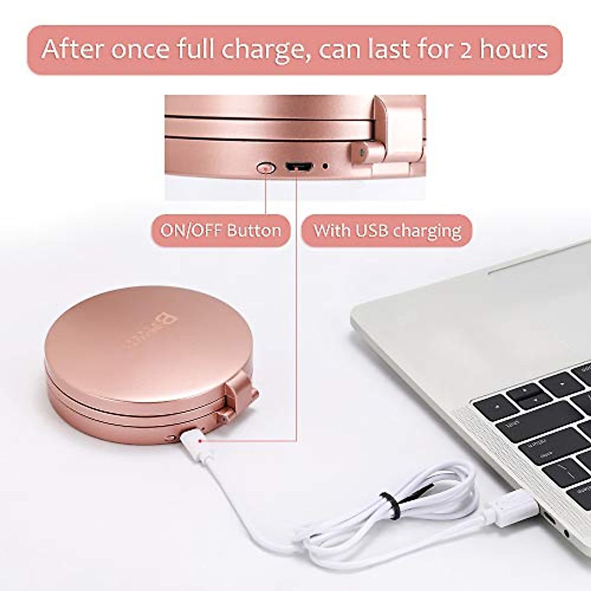 B Beauty Planet 20X Magnifying Mirror with Light, 20X/5X/1X Travel Lighted Makeup Mirror,Portable LED Compact Mirror,Handheld Folding Rechargeable Ring Light Mirror(4inches, Rose Gold)