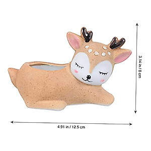 YARNOW 4pcs Garden Office Holder Container Deer Cactus Outdoor Ceramic House Plants Mini Figurines Bonsai Balcony Decor Small Cute Art Random Succulent Decorative Planter Home Landscape