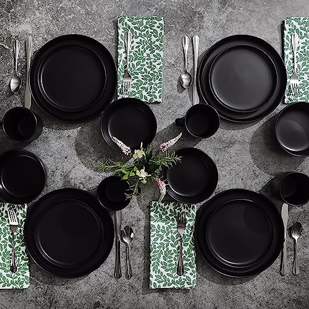 Gibson Home Zuma Stoneware Plates, Bowls, & Mugs Dinnerware Set - Matte Black, Service for Four (16pcs)