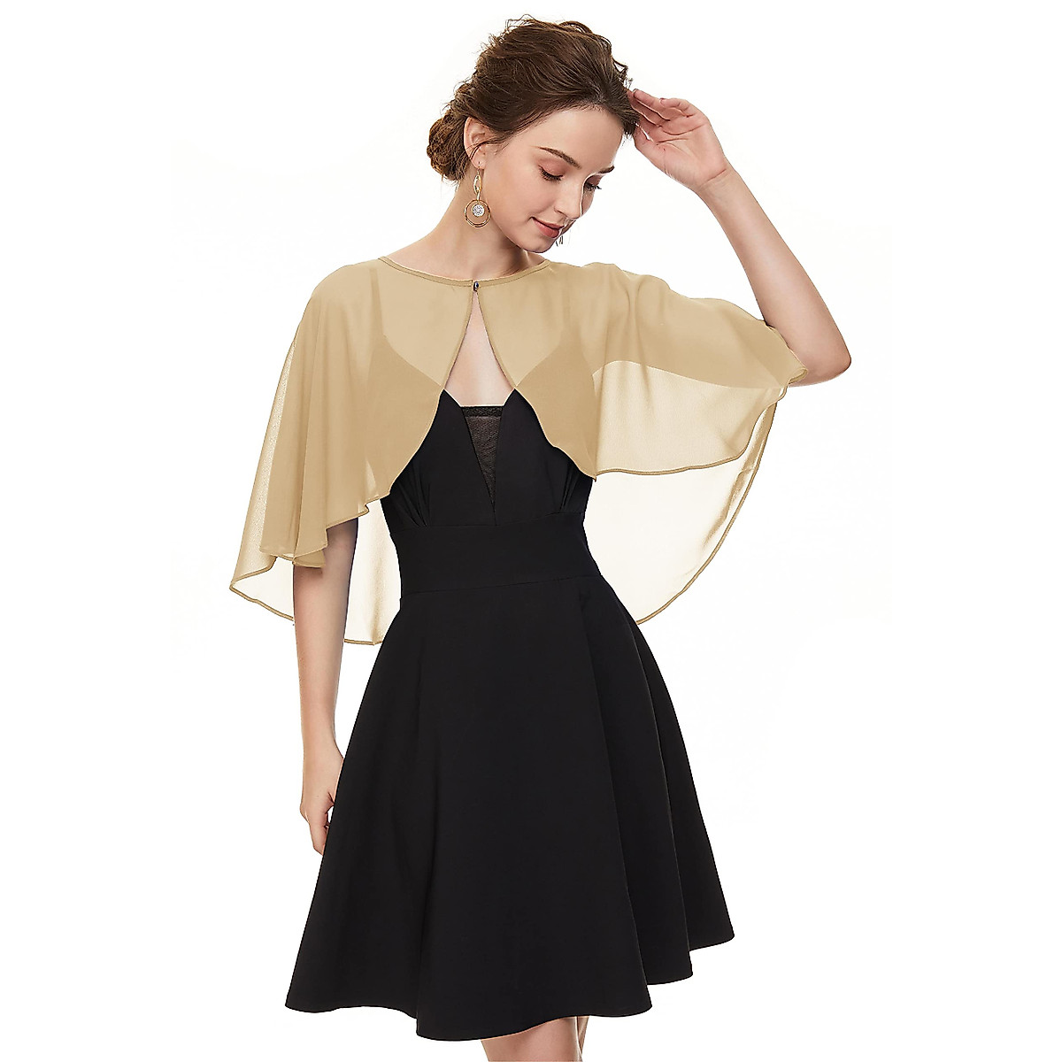 Soft Chiffon Shawls Wraps Shrug for Wedding Evening Dress Cape Cover Up for Women(Dusty gold)