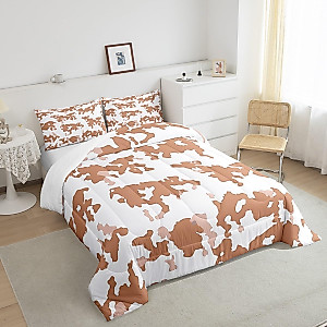 Erosebridal Ochre Yellow Cowhide Bedding Set Farm Animals Quilt,Bull Cattle Longhorn Cow Print Comforter Set Farmhouse Western Animal Skin Duvet Insert Full,Wild Animal Room Decor for Teen Girls