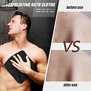 Tudomro 10 Pcs Exfoliating Washcloths Double Sided Man Wash Cloths Body Face Exfoliating Scrub Cloths for Shower Men Women(10 x 10 Inch,Black)