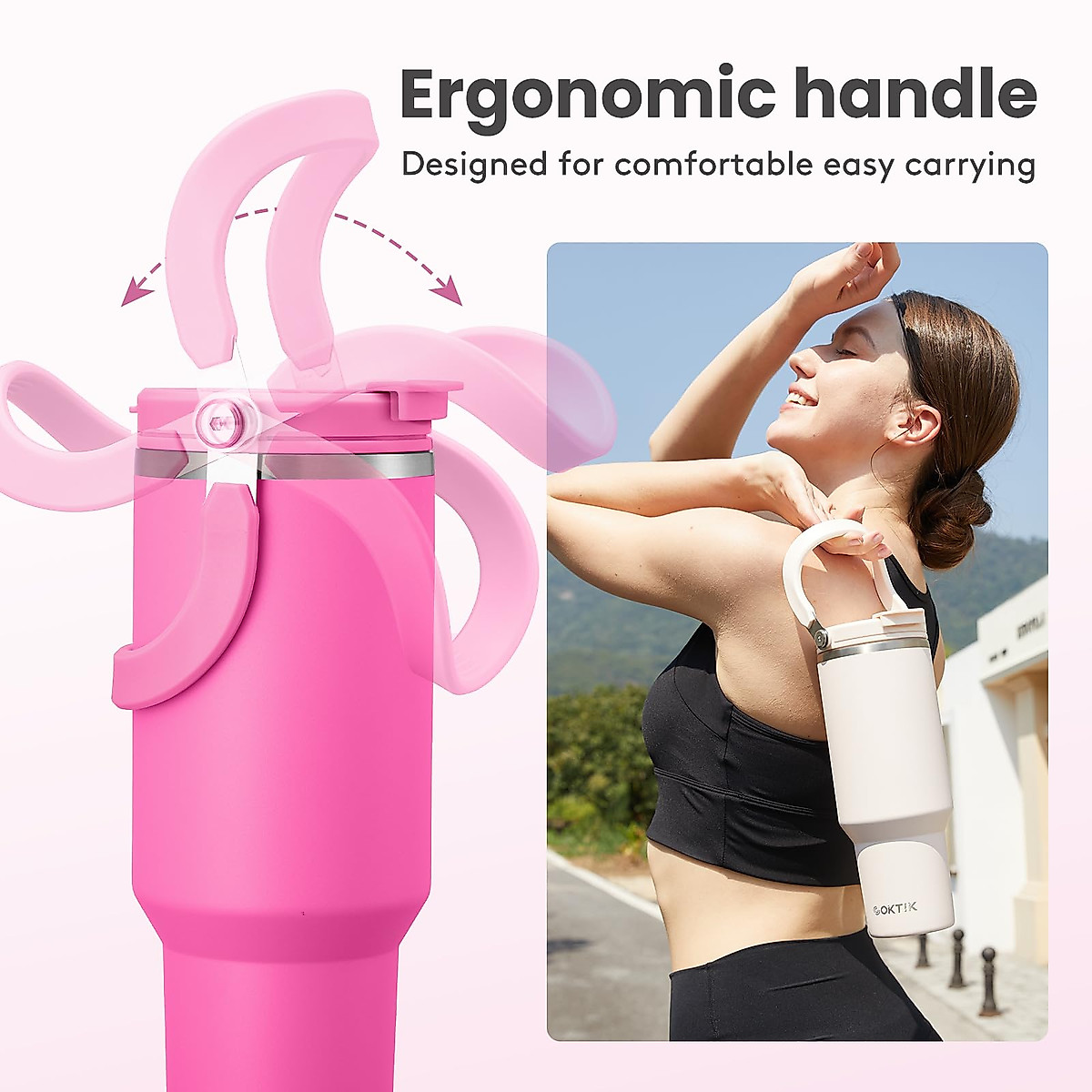 COKTIK 40 oz Tumbler with Handle and Straw, Double Insulated Tumblers with Flip Straw and Top Handle, Leakproof Tumbler, Stanley Cup, Insulated Water Bottle (Fuscia)