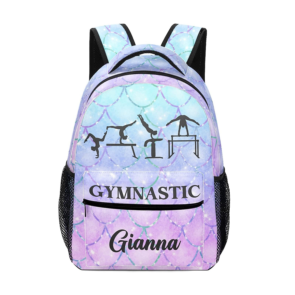 Gymnastic Mermaid Scale Personalized School Backpack Bags Kids Backpack for Teen Boys Girls Travel Backpack
