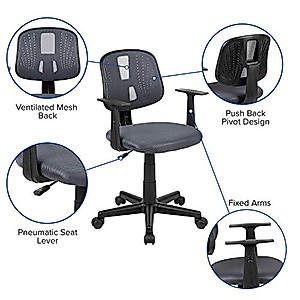 Flash Furniture Flash Fundamentals Mid-Back Gray Mesh Swivel Task Office Chair with Pivot Back and Arms