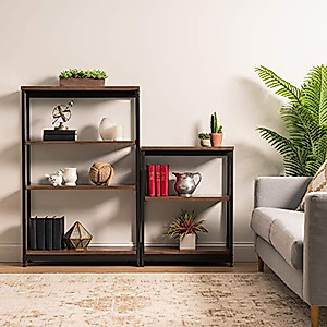 IRIS USA 31.5" 4-Tier Wide Wood and Metal Shelf, Sturdy Home Décor Storage Rack with Height Adjustable Shelves and Feet, Dark Brown/Black