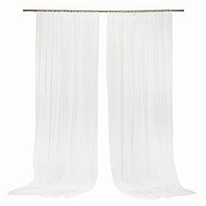 Ling's Moment Wrinkle-Free Wedding Backdrop Curtains 2 Panels 5ft x 10ft 50% Transparency White Chiffon Like Fabric Drapes for Wedding Arch Party Stage Decoration Canopy Bed Curtains