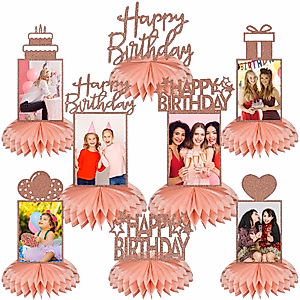 Bumqviy 8Pcs Rose Gold Birthday Decorations Honeycomb Centerpieces for Women Girl, Pink Rose Gold Glitter Birthday Photo Table Centerpiece Party Supplies, 16th 30th 40th 50th 60th Bday Table Topper