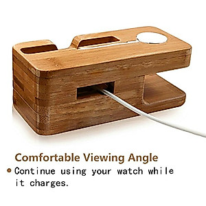 AICase Watch Stand, iWatch Bamboo Wood Charging Dock Charge Station Stock Cradle Holder for Apple Watch & iPhone X/ 8 Plus/ 8/7 Plus 6 6 Plus 5S 5 (Bamboo Wood II)