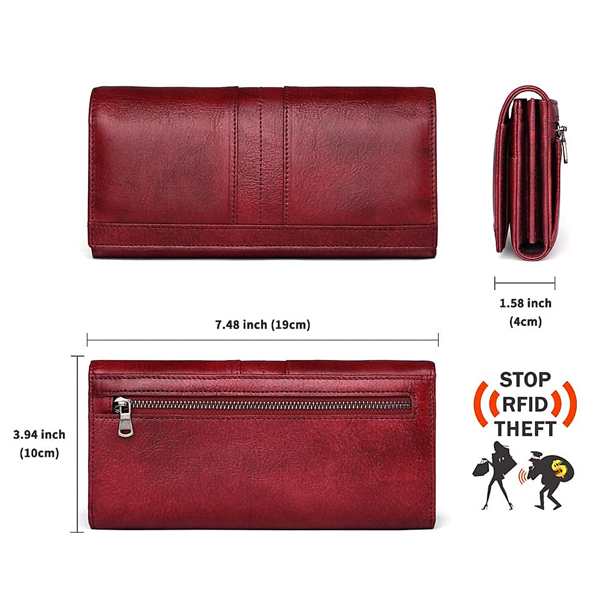 CHANPINCL RFID Vintage Long Wallets for women 3 Zippers Secure Large Capacity Travel Clutch Multi-card Wallets (Purple)