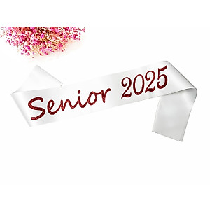 Ashaqshnglee Senior Sash 2025, 6 Pack White Senior 2025 Satin Sashes with Red Glitter Letters Graduation Sash Finally Graduated Senior Cheer Sash Party Supplies