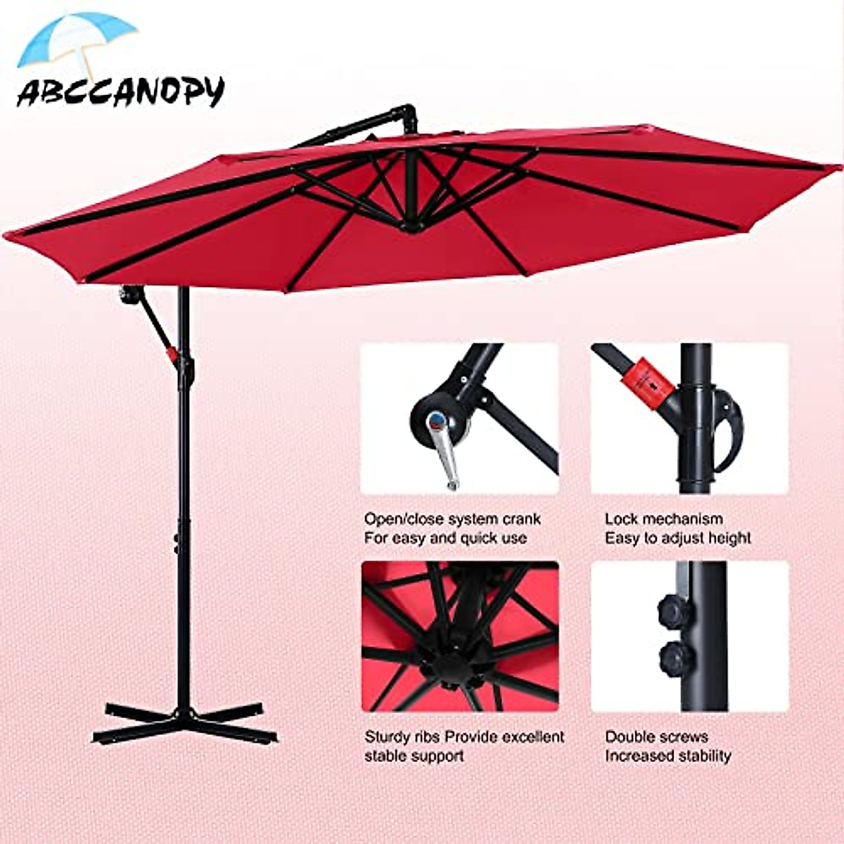 ABCCANOPY Cantilever Patio Umbrellas 10FT Red