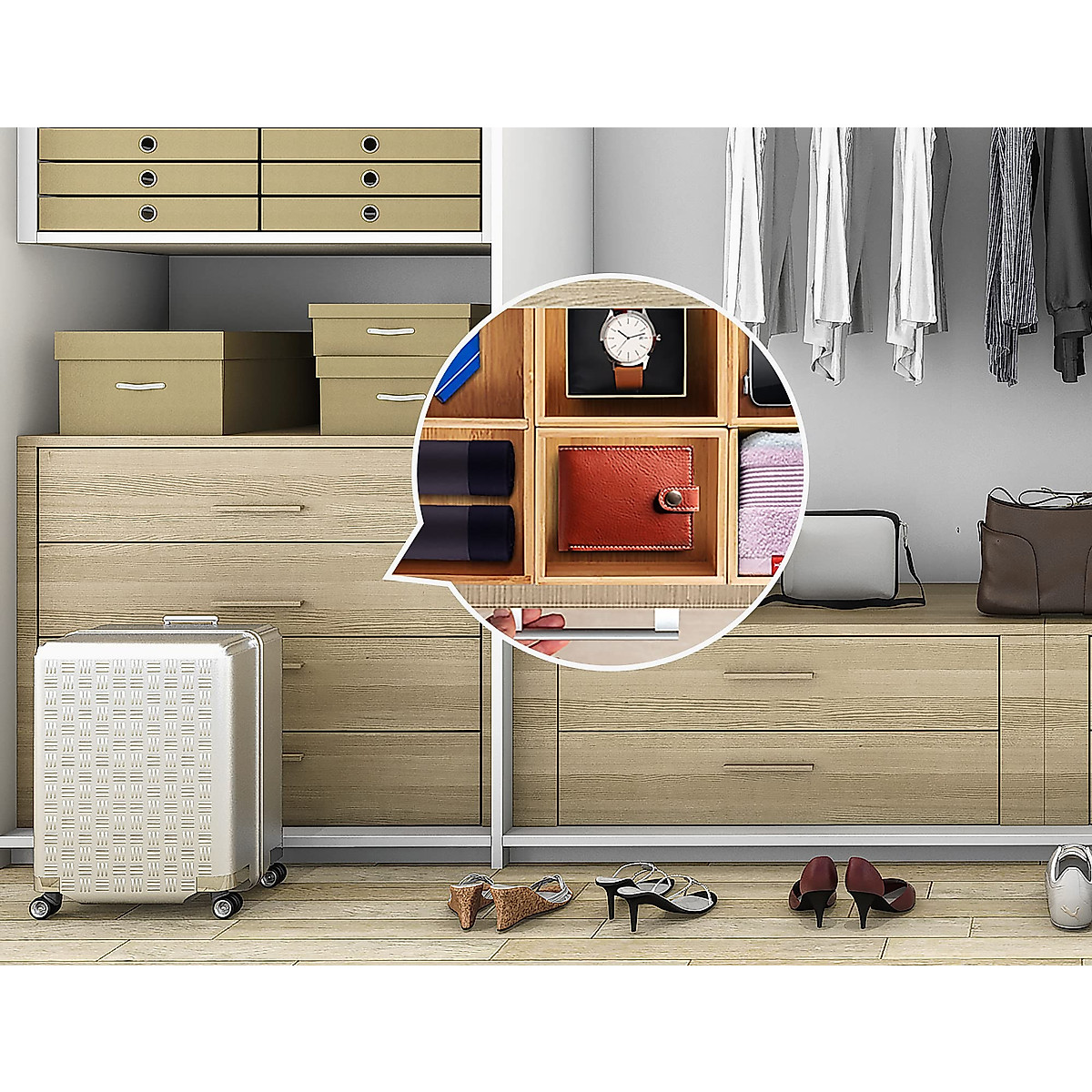 Kootek Kitchen Drawer Organizer for Utensils, 6 Pcs 8 Grid Silverware Tray Bamboo Drawer Organizers Cutlery Storage with Removable Dividers for Pantry Closet Desk Office