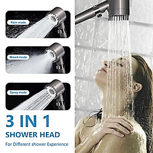Filtered Shower Head with Handheld, 3 Spray Modes Water Saving High Pressure Showerhead Set with 59″ Hose、Bracket、Cotton Filters, Power Wash for Hard Water, Showerhead with ON/OFF Switch for Pets Bath