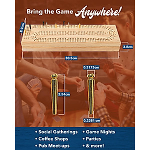 WE Games Wooden Cribbage Board Game Set, Continuous 3 Track for 2-3 Players, Travel Cribbage Board with Card Storage, Includes 9 Metal Pegs & Deck of Cards, Card Games, Classic Board Games for Adults
