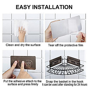 Corner Shower Caddy Basket Rack Stainless Steel with Hooks Wall Mounted Bathroom Shelf Storage Organizer Adhesive Rustproof No Drilling 3 Pack (Black)