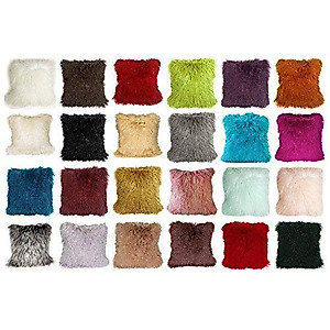 Genuine 100% Tibetan Mongolian Sheepskin Fur Throw Pillow with Pillow Insert (Purple, 18x18)