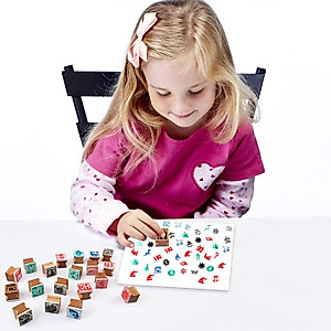 HOWAF 24pcs Wooden Christmas Stamps with Ink Pad for Kids Crafting Card Making Painting, Christmas Stamp for Children DIY Scrapbooks Wrapping Paper Gift Christmas Party Bag Fillers Favor Supplies Xmas