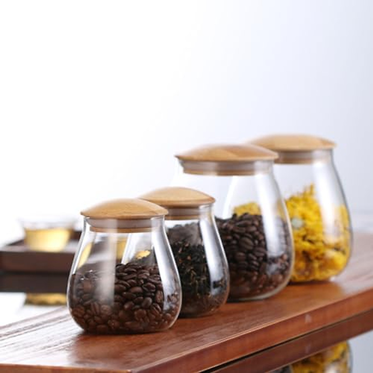 SHOWERORO Glass Storage Jars Storage Glass Jars Storage Container Candy Jars Airtight Canister Glass Canister Sugar Jars Container Glass Tea Jar Coffee Wooden Dry Clear Canning Jar