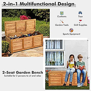 FANTASK 47 Gallon Wooden Deck Box, Outdoor Acacia Wood Garden Backyard Organization, Storage Bench for Patio Furniture Gardening Tools Toys Cushions