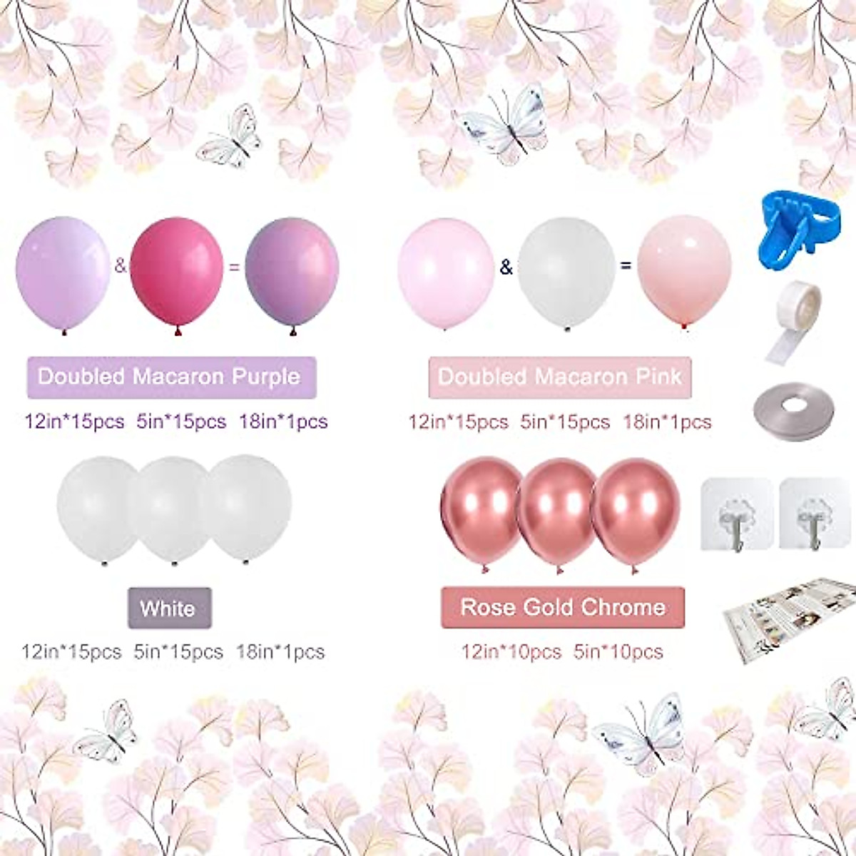 Woaipati Pastel Pink Purple Balloon Arch Kit Double Stuffed Lavender Balloon Garland Baby Shower Decorations for Girl Birthday Party Bridal Shower Bachelorette Engagement Wedding Party Decorations