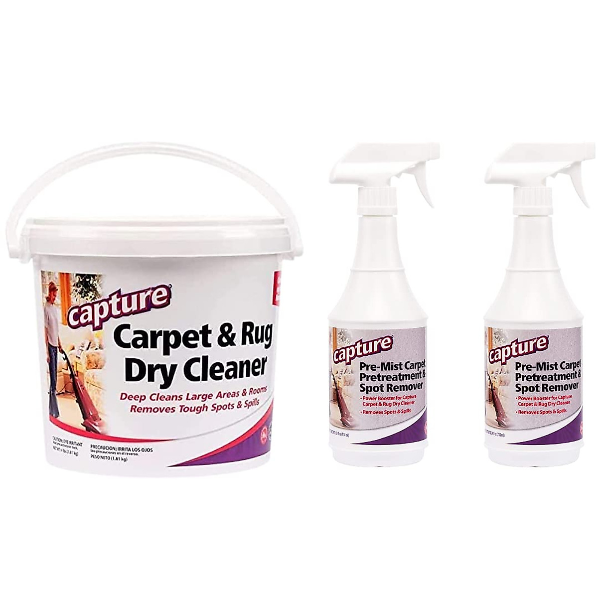 Capture Carpet & Rug Dry Cleaner w/Resealable lid (4 Pound) Pre-Mist Soil Release Carpet Cleaning Pre Spray (2 Pack) Bundle