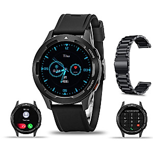 QinsanJSC Water Resistant Military Watch for Mens Smart Watch for Android Phones Sports Smart Watch(dail and Text) Fitness Watch for Men with Voice Control, Activity Tracker for BT, SaO2,HR,BP