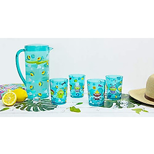 Zak Designs Pixar Movies Alien Remix Beverage Serving Set Includes Pitcher and 4 Durable Plastic Tumblers with Unique Artwork, Perfect for a Pool Party (5 Pieces), Green,10 ounces