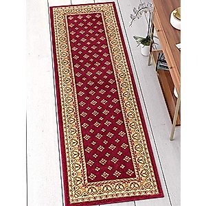 Noble Palace Red French European Formal Traditional Rug ( 2'3" x 7'3" Runner ) Easy to Clean Stain Fade Resistant Shed Free Modern Contemporary Floral Transitional Soft Living Dining Room Rug