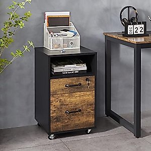 Yaheetech Mobile File Cabinet with 2 Drawers and Open Compartment, Under Desk Vertical File Cabinet with Lockable Wheels for A4, Letter Size Hanging File Folders Printer Stand for Home Office