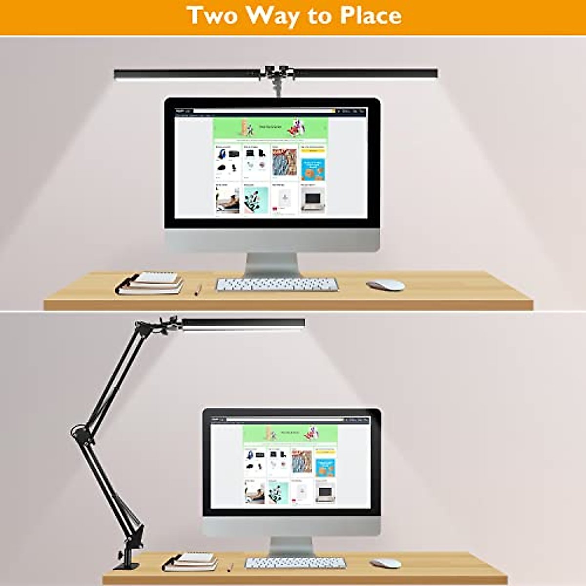JOSTIC Double Head LED Desk Lamp with Clamp, Desk Lamps for Home Office, 5 Color Modes, 10 Brightness, Architect Task Lamp, Modern Swing Arm Workbench Office Lighting, Dimmable Brightest Light, Black