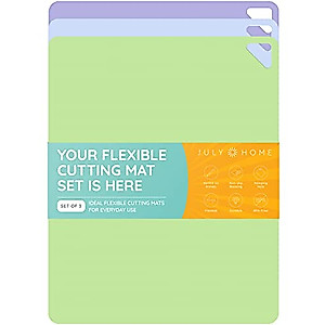Extra Thin Flexible Cutting Boards for Kitchen - Cutting Mats for Cooking, Colored Cutting Mat Set with Easy-Grip Handles | Non Slip Cutting Sheets, Flexible Plastic Cutting Board Set of 3 (15"x12")