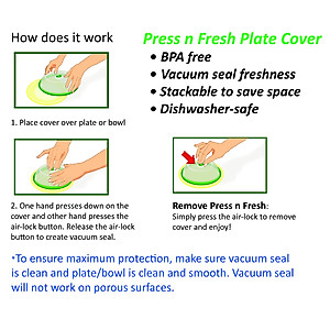 Press n Fresh Universal Vacuum Air-tight Food Sealer Container Plate Platter Lid Cover Topper Dome, Stackable, Dishwasher and BPA Free (9 & 7, Green)