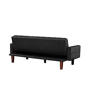 HoynPuko Multi-Functional Convertible Double Folding PU Leather Sofa Bed Living Room Furniture with Removable Wooden Legs, Adjustable Button Tufted Backrest, 74.41" W x 32.67" D x 29.13" H Black