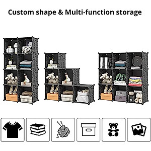 Aeitc 8 Cube Storage Organizer Closet Shelves Storage Cubes DIY Cubby Organizing Modular Cabinet Bookcase Cubby Closet Shelf for Bedroom, Living Room, Black with Clear Door