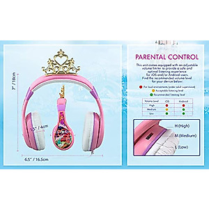 Disney Princess Kids Headphones For Kids Adjustable Stereo Tangle-Free 3.5Mm Jack Wired Cord Over Ear Headset For Children Parental Volume Control Kid Friendly Safe (Frustration Free Packaging), DP-140.EXv6, Pink