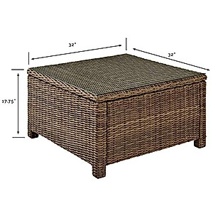 Crosley Furniture Bradenton All Weather Rattan Wicker Outdoor Sectional Coffee Table for Patio, Deck, Porch, Brown