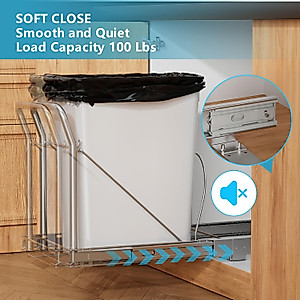 Storvexify Pull Out Trash Can Under Cabinet with Soft Close Slides，Heavy Duty Under Counter Garbage Cans for Kitchen, Requires 13" W X 18" D Minimum Cabinets，Chrome，Waste Bin Not Included